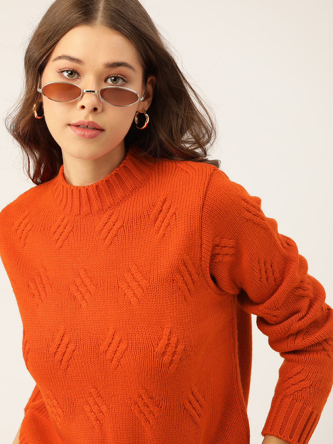 Buy DressBerry Women Rust Orange Acrylic Cable Knit Pullover - Sweaters ...