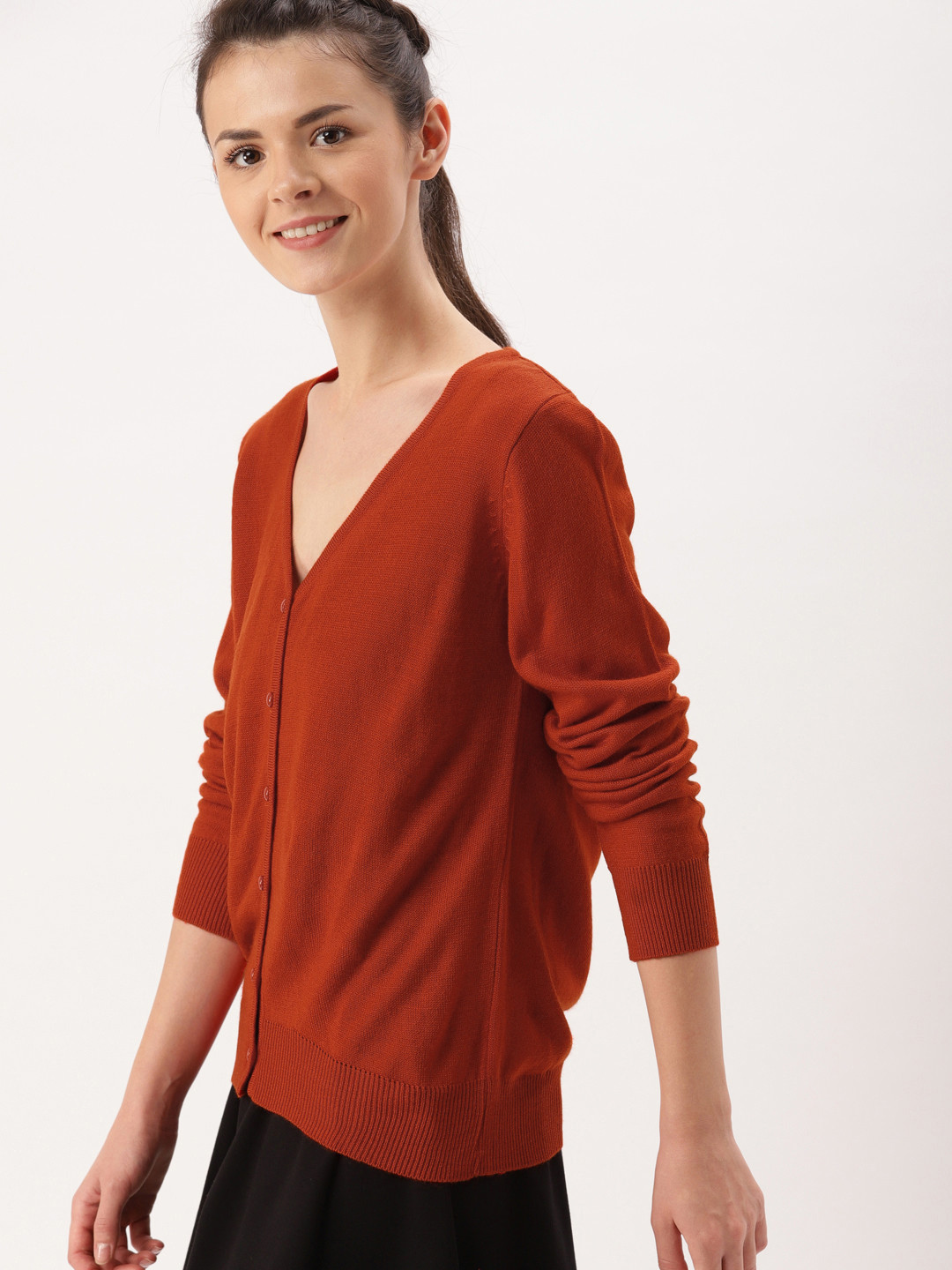 Buy DressBerry Women Rust Red Solid Acrylic Cardigan - Sweaters for ...
