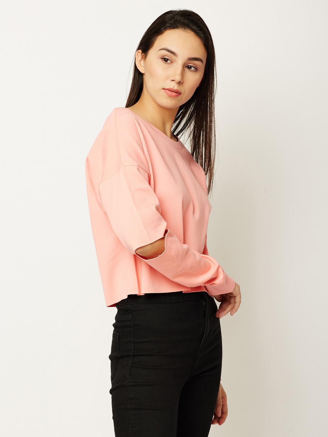 Buy Miss Chase Women Peach Coloured Solid Sweatshirt - Sweatshirts for ...