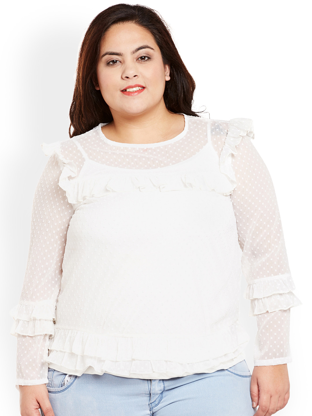 Buy Oxolloxo Women White Solid Sheer Top - Tops for Women 4427492 | Myntra