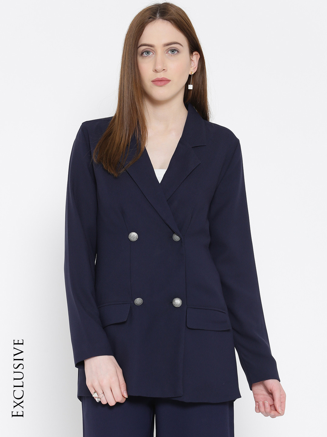 Buy PostFold Navy Blue Double Breasted Formal Blazer - Blazers for ...