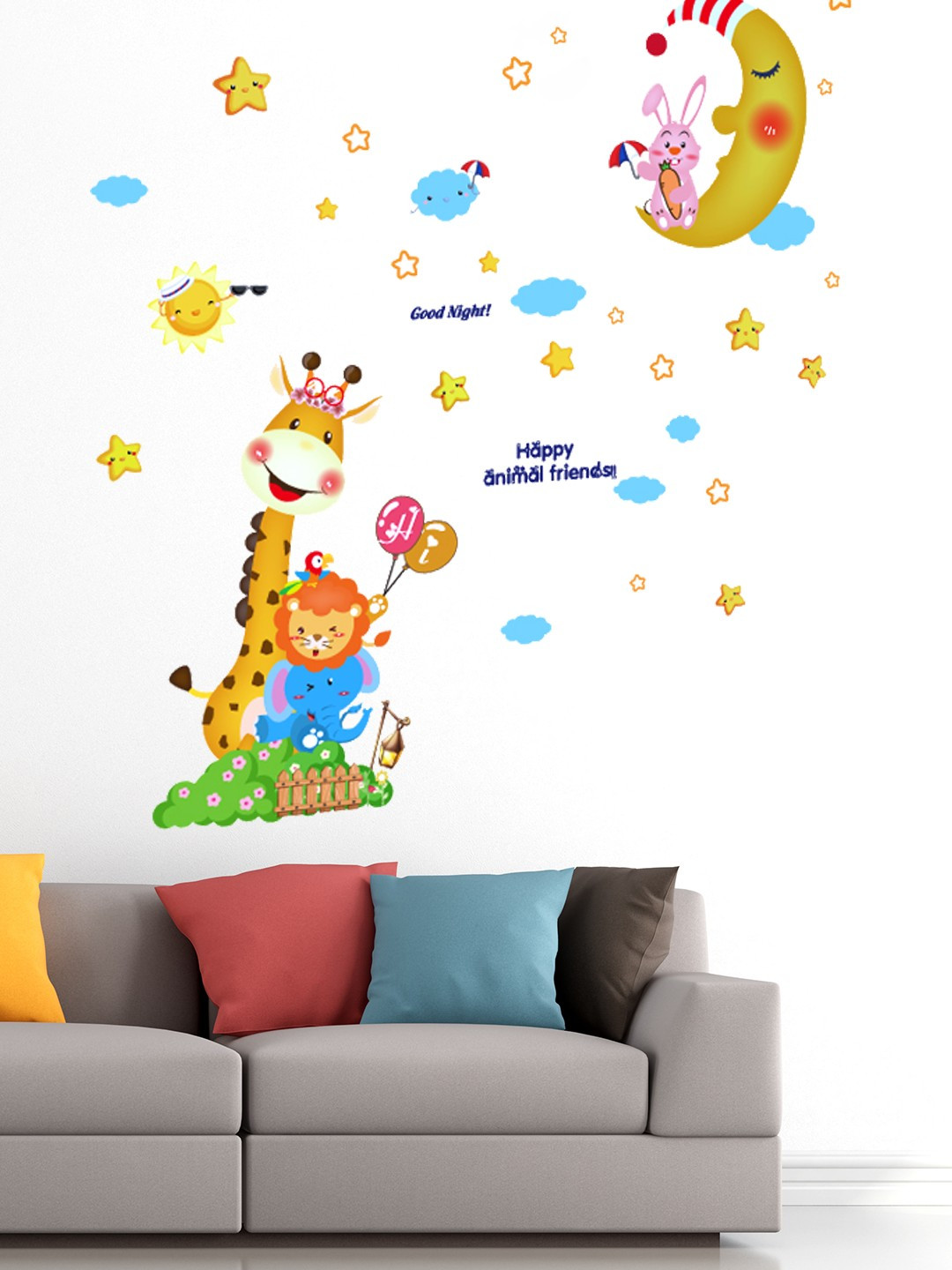 Buy Cortina Multicoloured Cartoon Characters Wall Sticker - Decals And ...