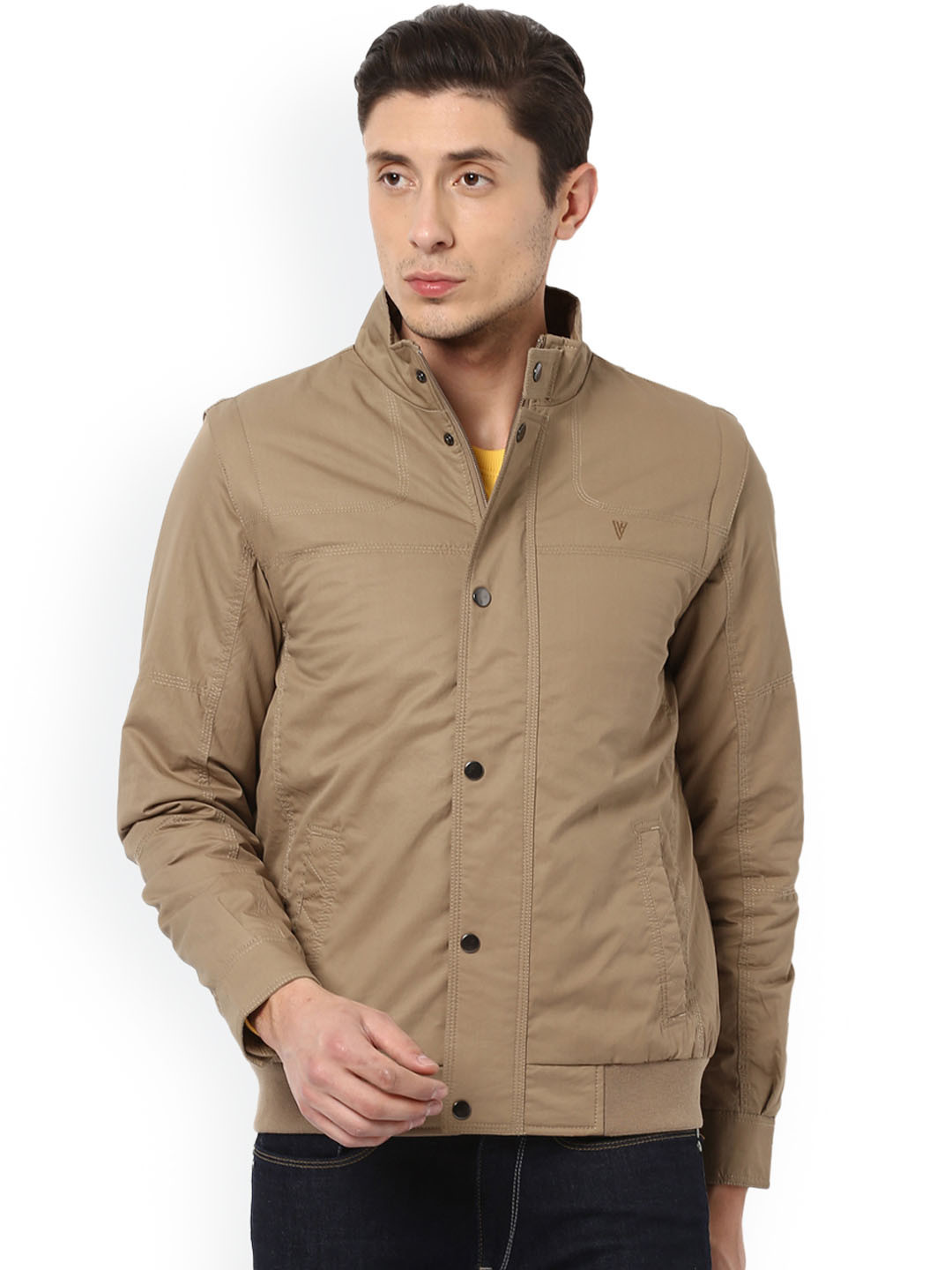 Buy Van Heusen Men Khaki Solid Open Front Jacket - Jackets for Men ...