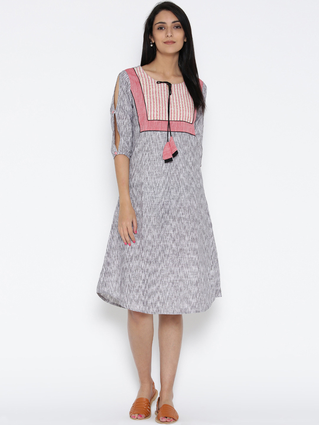 Buy Jaipur Kurti Women Grey Printed A Line Dress - Ethnic Dresses for ...