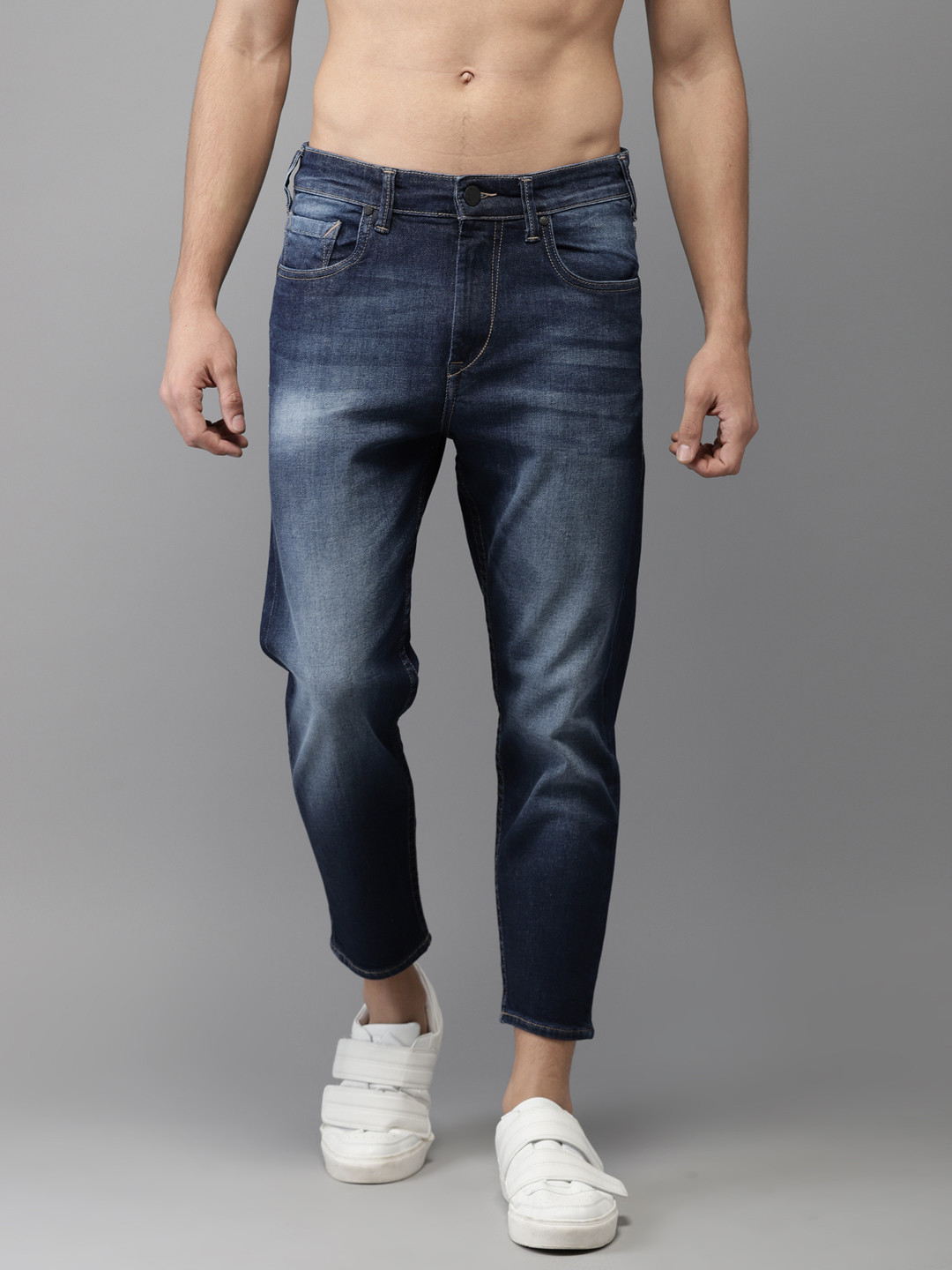 Buy HERE&NOW Men Blue Straight Fit Mid Rise Cropped Clean Look ...