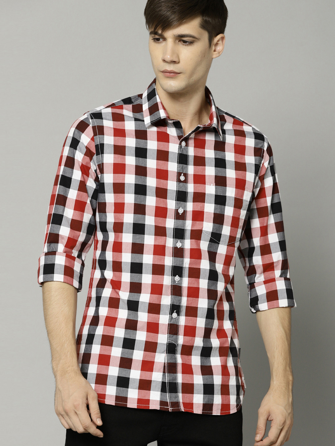 Buy French Connection Men Red & White Slim Fit Checked Casual Shirt ...
