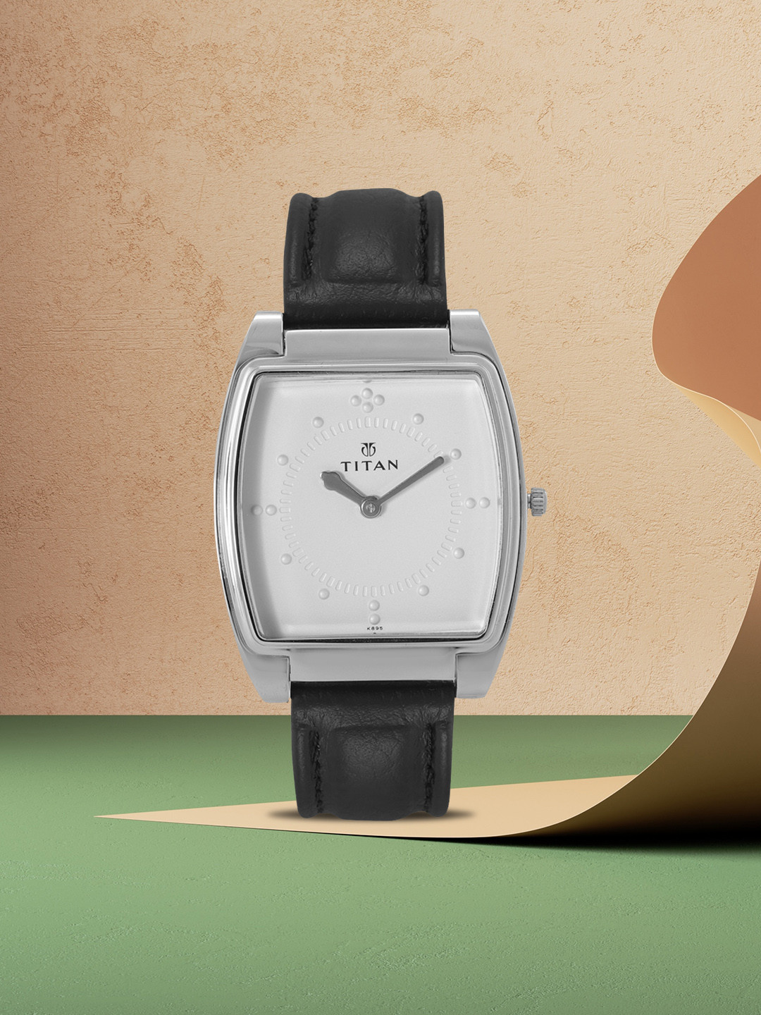 Buy Titan Men Silver Toned Dial & Black Leather Tactile Braille ...