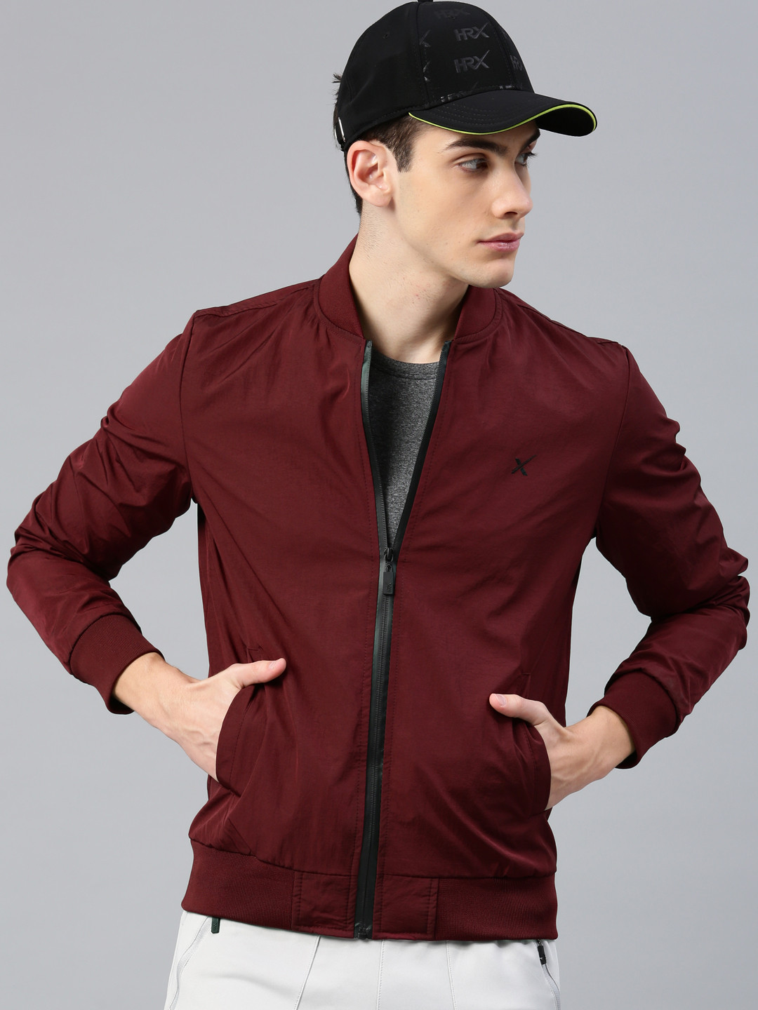 Buy HRX By Hrithik Roshan Men Burgundy Solid Bomber - Jackets for Men 4453310 | Myntra
