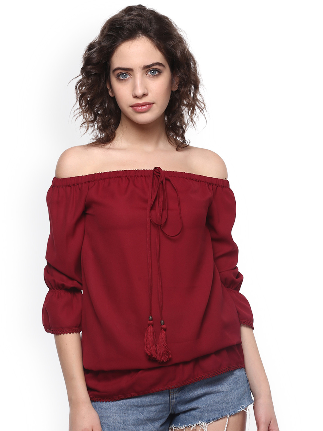 Buy QUIERO Women Maroon Solid Blouson Top - Tops for Women 4607139 | Myntra