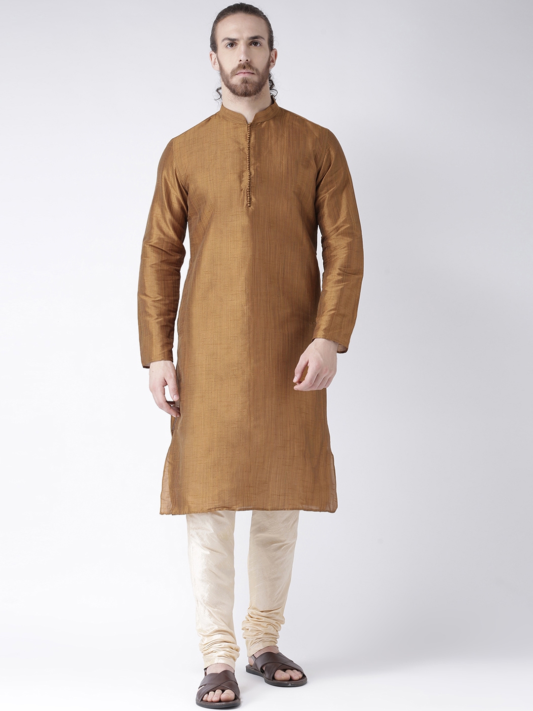 Buy DEYANN Men Mustard Brown & Cream Coloured Solid Kurta With Pyjamas ... Buy DEYANN Men Mustard Brown & Cream Coloured Solid Kurta With Pyjamas ...