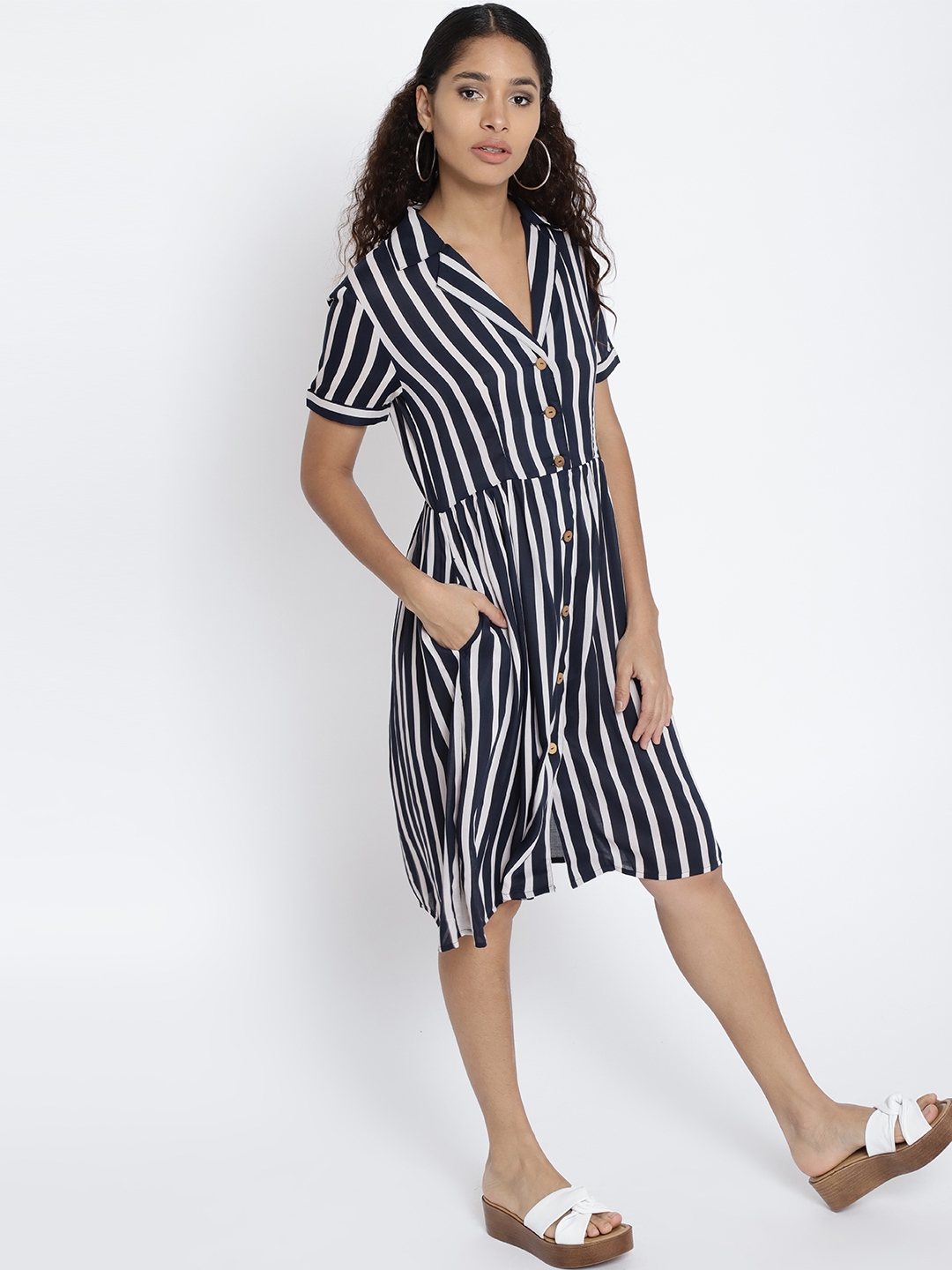 Buy MANGO Women Navy Blue & Beige Striped Shirt Dress - Dresses for ... Buy MANGO Women Navy Blue & Beige Striped Shirt Dress - Dresses for ...