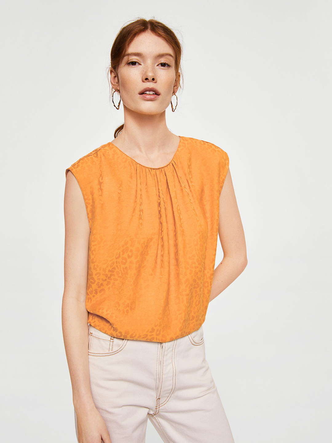 Buy MANGO Women Mustard Yellow Self Design Styled Back Top - Tops for ...