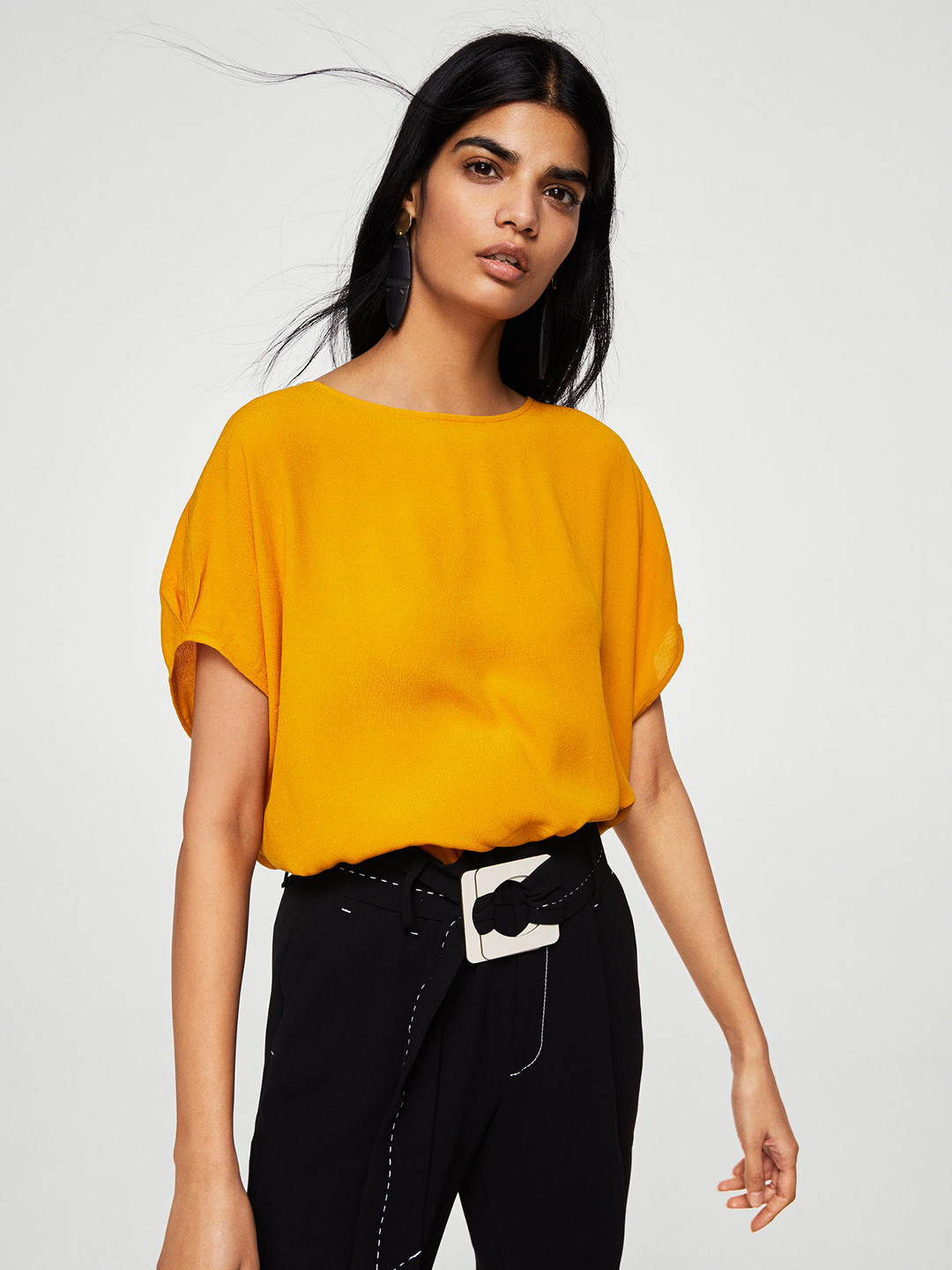 Buy MANGO Women Mustard Yellow Solid Boxy Top - Tops for Women 4610695 ...