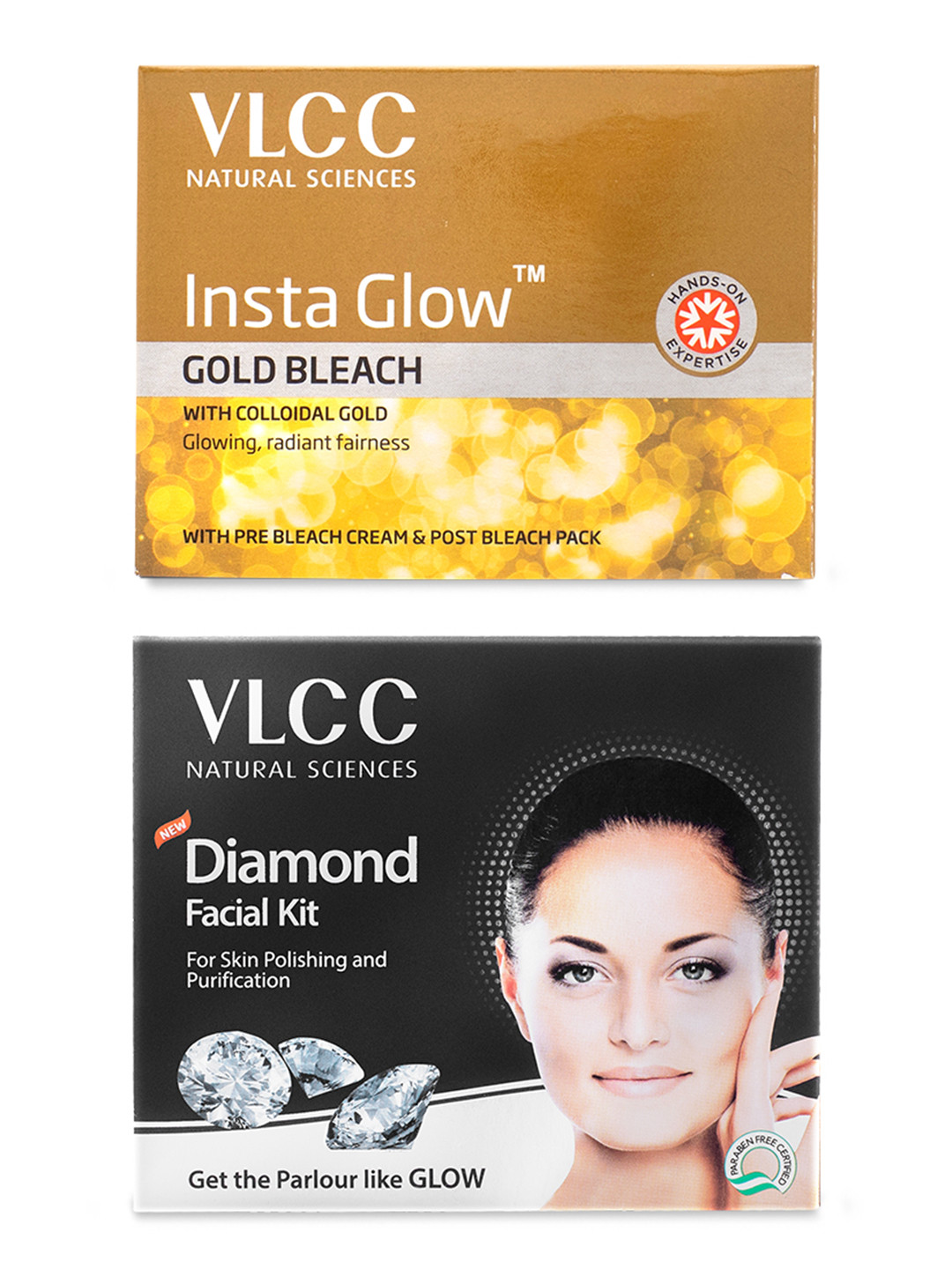 Buy VLCC Set Of 2 Diamond Single Facial Kit 60g & Insta Glow Gold ...