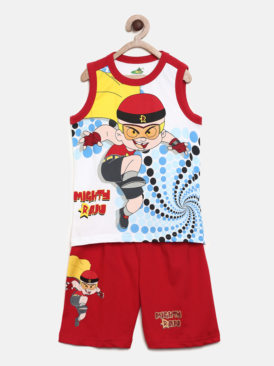 Buy MIGHTY RAJU Boys White & Red Cotton Mighty Raju Print T Shirt With ...