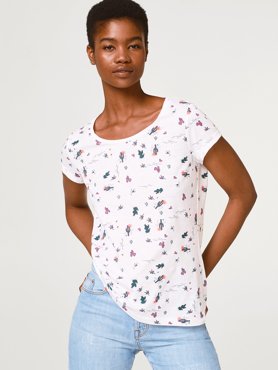 Buy ESPRIT Women White Printed Round Neck T Shirt - Tshirts for Women ...