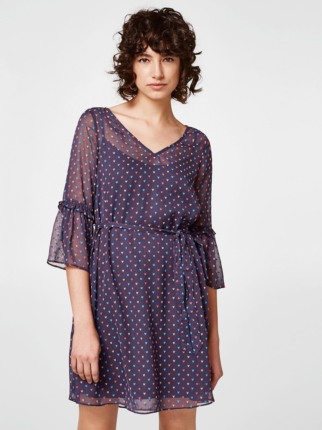 Buy ESPRIT Women Navy Self Design Semi Sheer A Line Dress - Dresses for ...