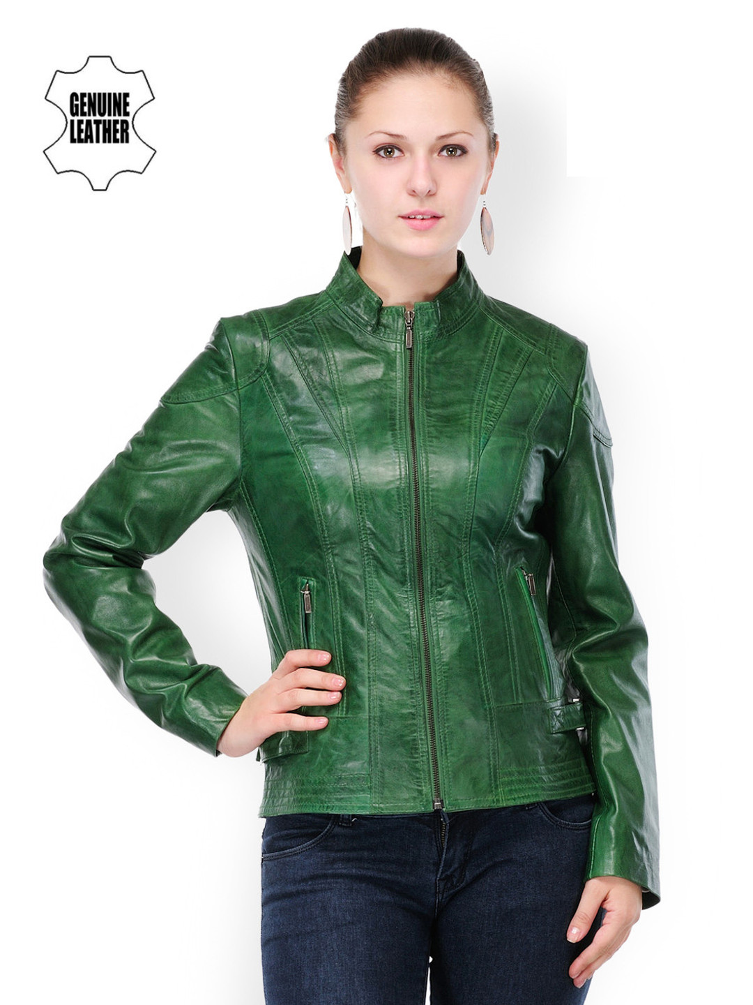 Buy Teakwood Leathers Women Green Leather Jacket - Jackets for Women ...