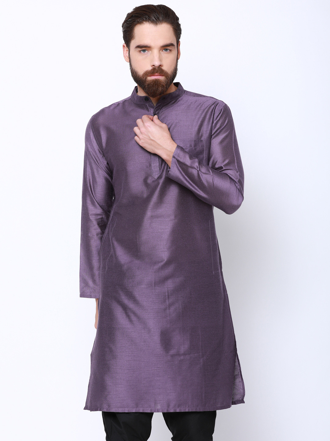 Buy Svanik Men Purple Woven Design Straight Kurta - Kurtas for Men ...