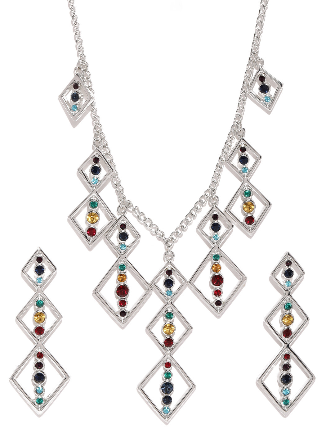 Buy Estelle For Nitya Silver Toned Stone Studded Jewellery Set ...