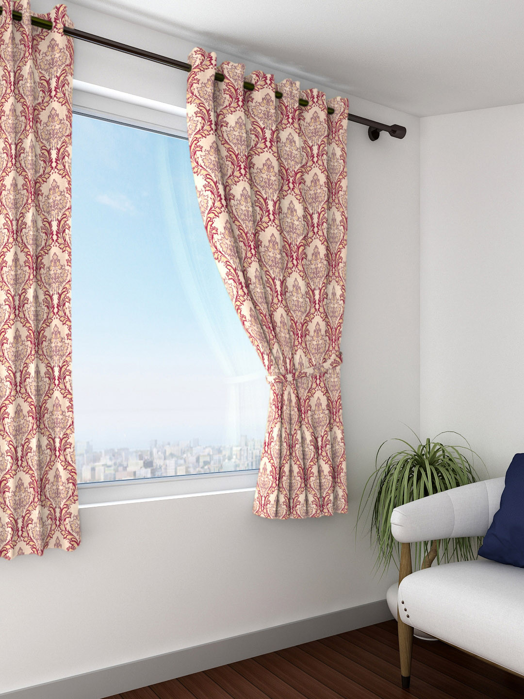 Buy Skipper Purple Damask Window Curtain - Curtains And Sheers for ...