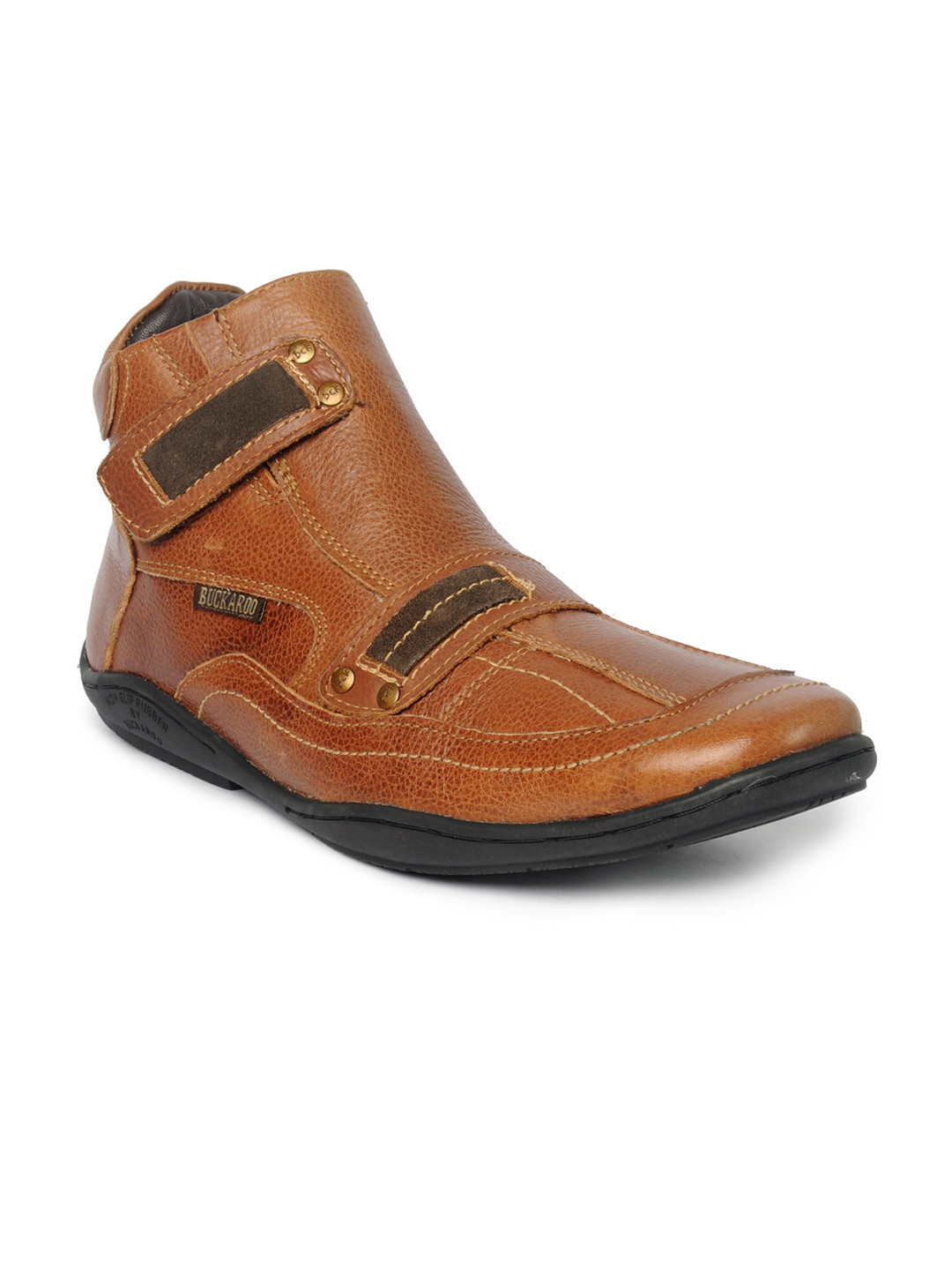 Buy Buckaroo Men Tan Solid Leather Mid Top Flat Boots - Boots for Men ...