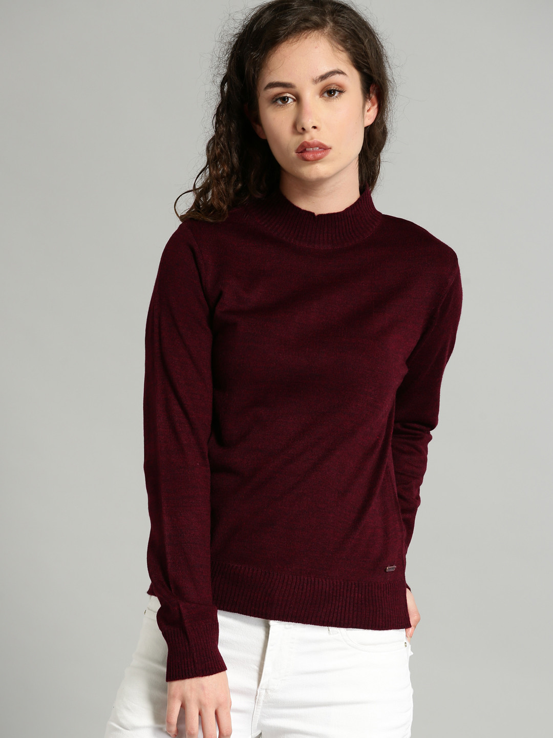 Buy Roadster Women Maroon Solid Pullover - Sweaters for Women 5356254 ...