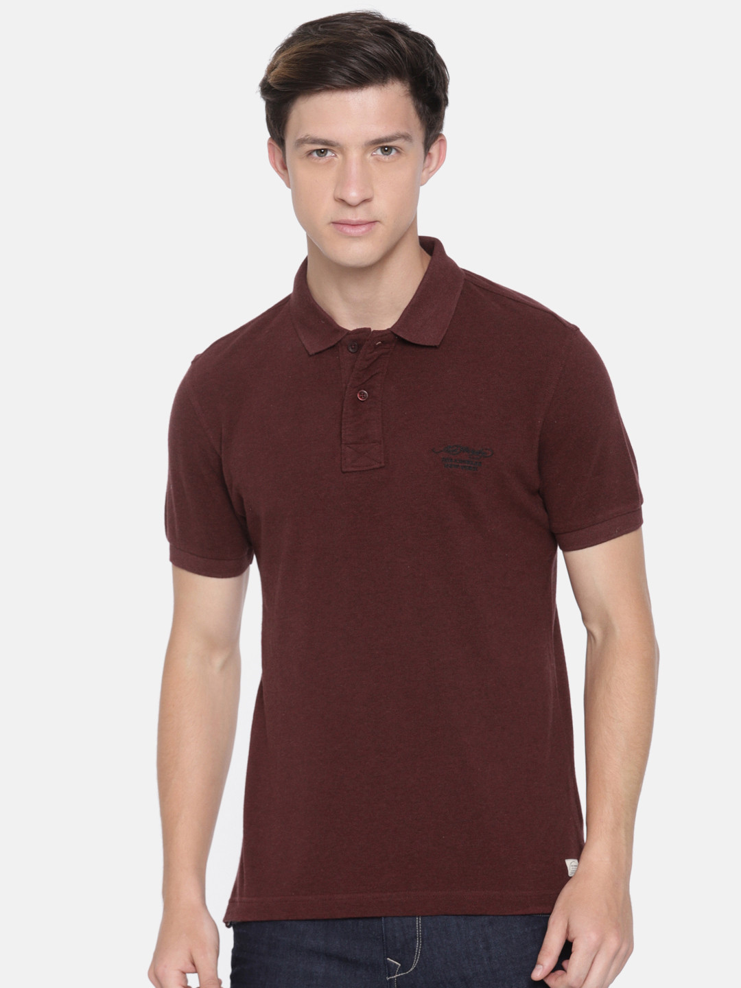 Buy Ed Hardy Men Maroon Solid Polo Collar Pure Cotton T Shirt - Tshirts ...