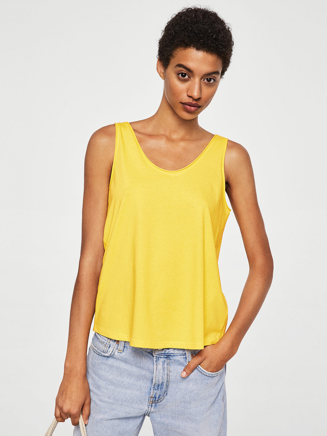 Buy MANGO Women Yellow Solid A Line Pure Cotton Top - Tops for Women ...