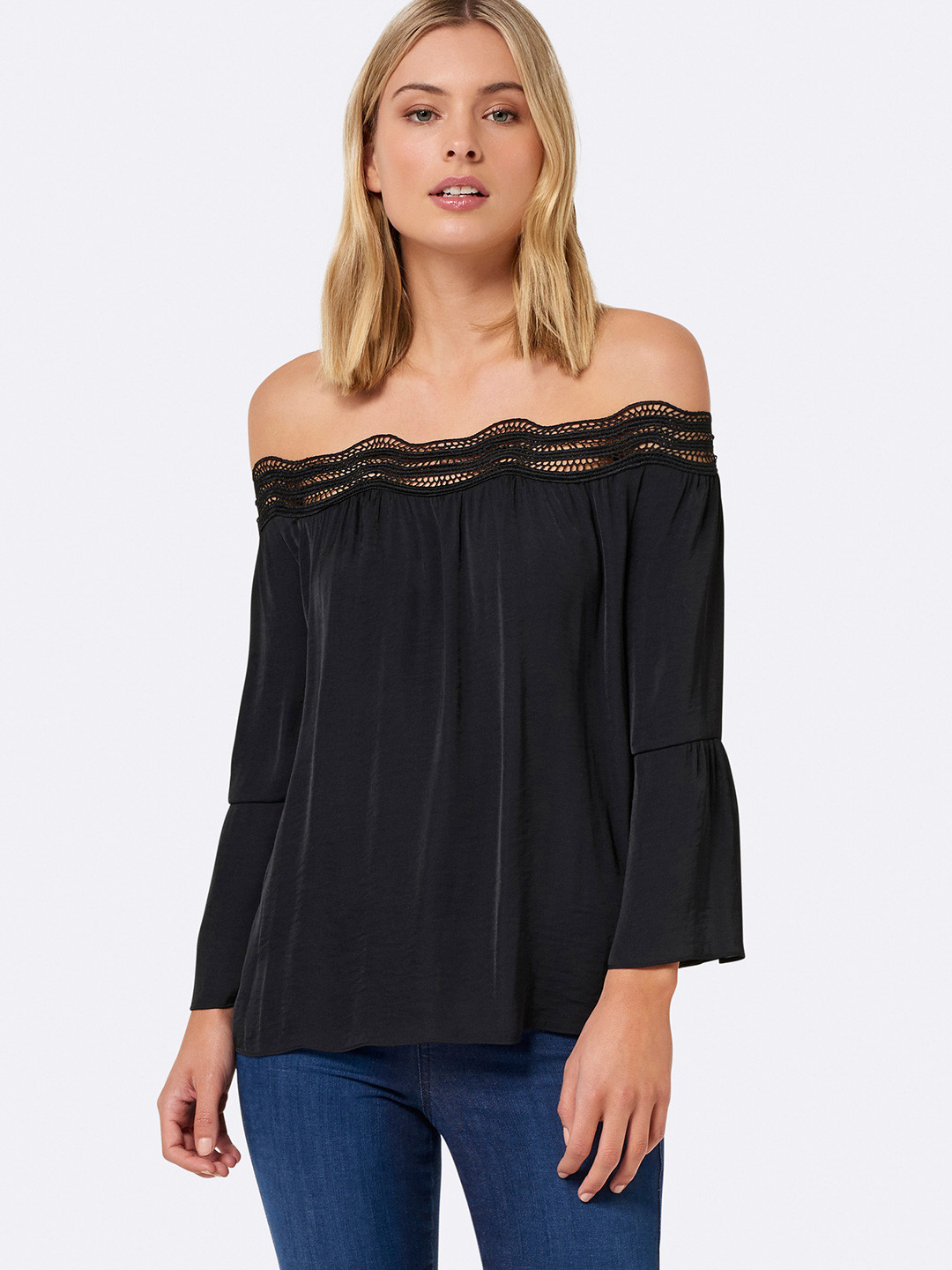 Buy Forever New Women Black Off Shoulder Solid Top - Tops for Women ...