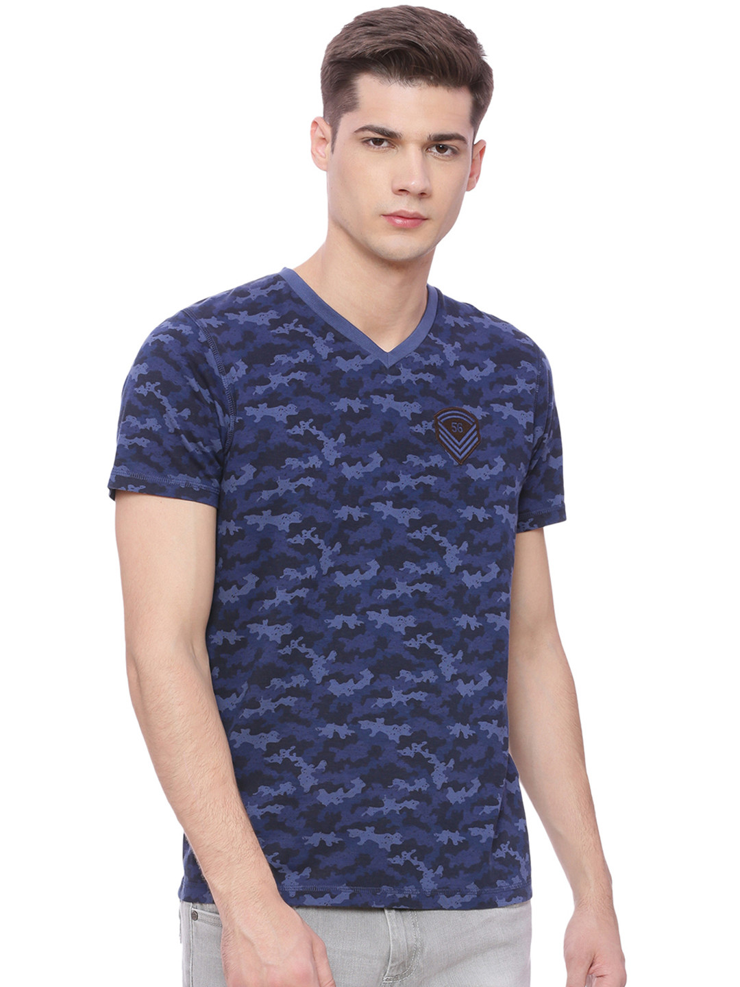 Buy Basics Men Blue Printed V Neck T Shirt - Tshirts for Men 5395359 ...