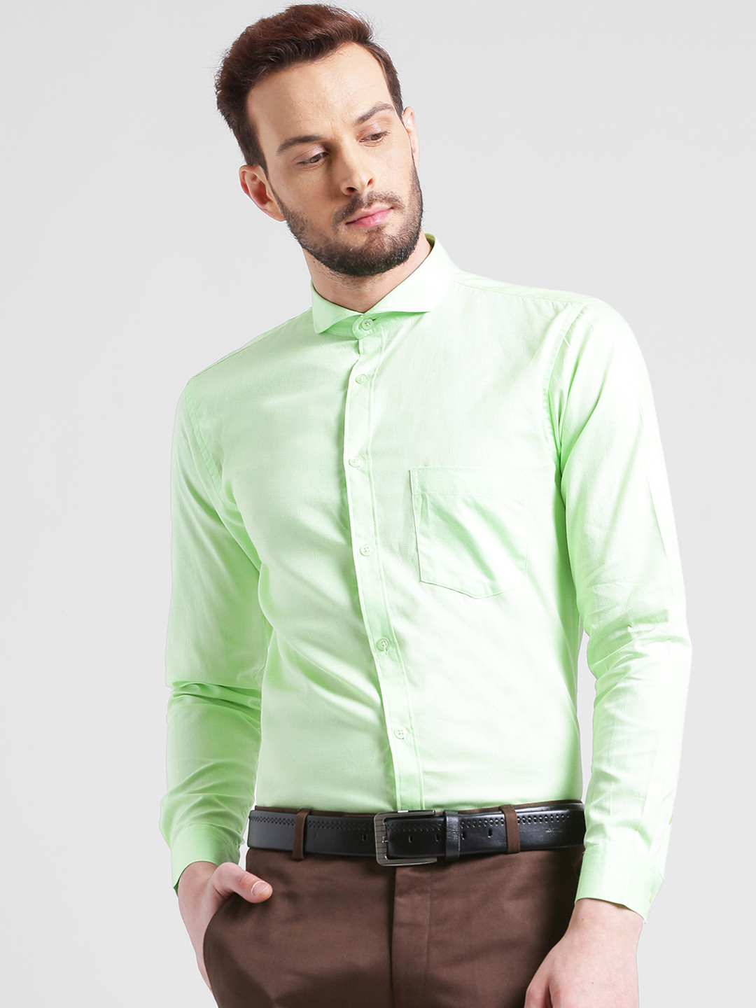 Buy Being Fab Men Sea Green Smart Regular Fit Solid Formal Shirt ...