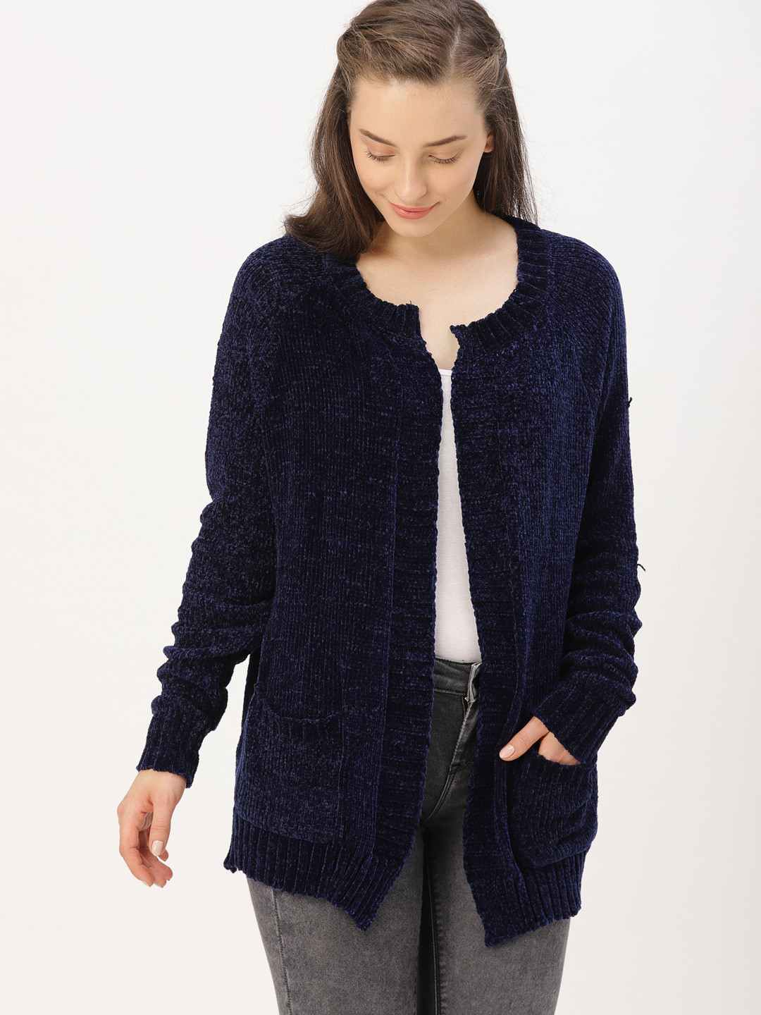 Buy DressBerry Navy Blue Solid Open Front Shrug - Shrug for Women ...