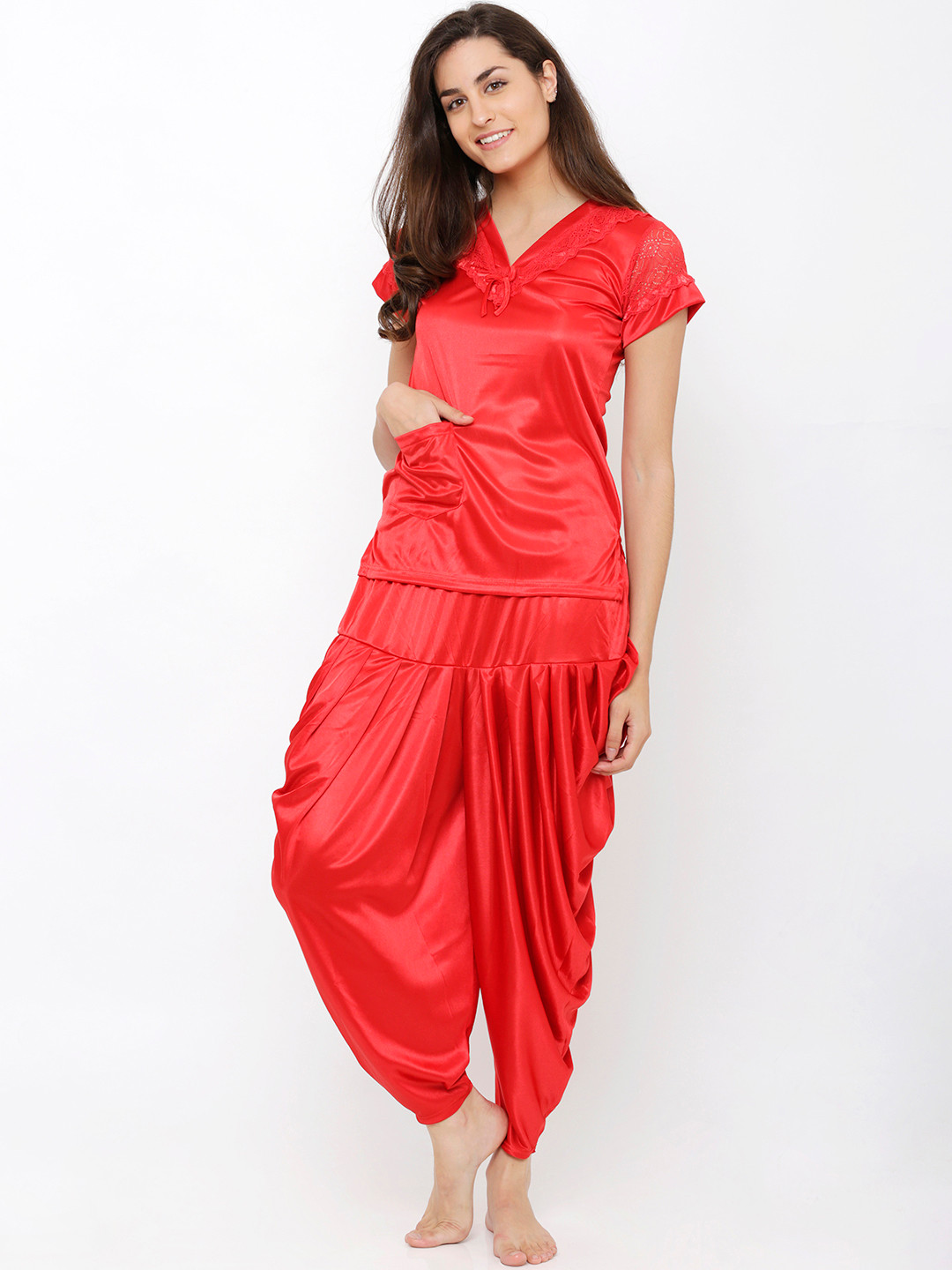 Buy Pretty Awesome Women Red Solid Night Suit PTASXL37 - Night Suits ...