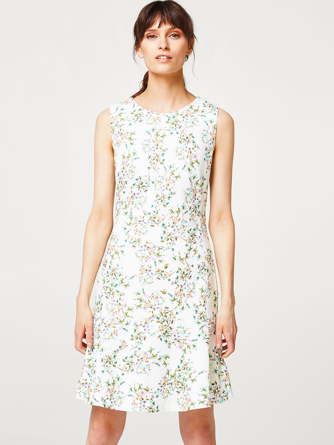 Buy ESPRIT Women White Floral Print A Line Dress - Dresses for Women ...