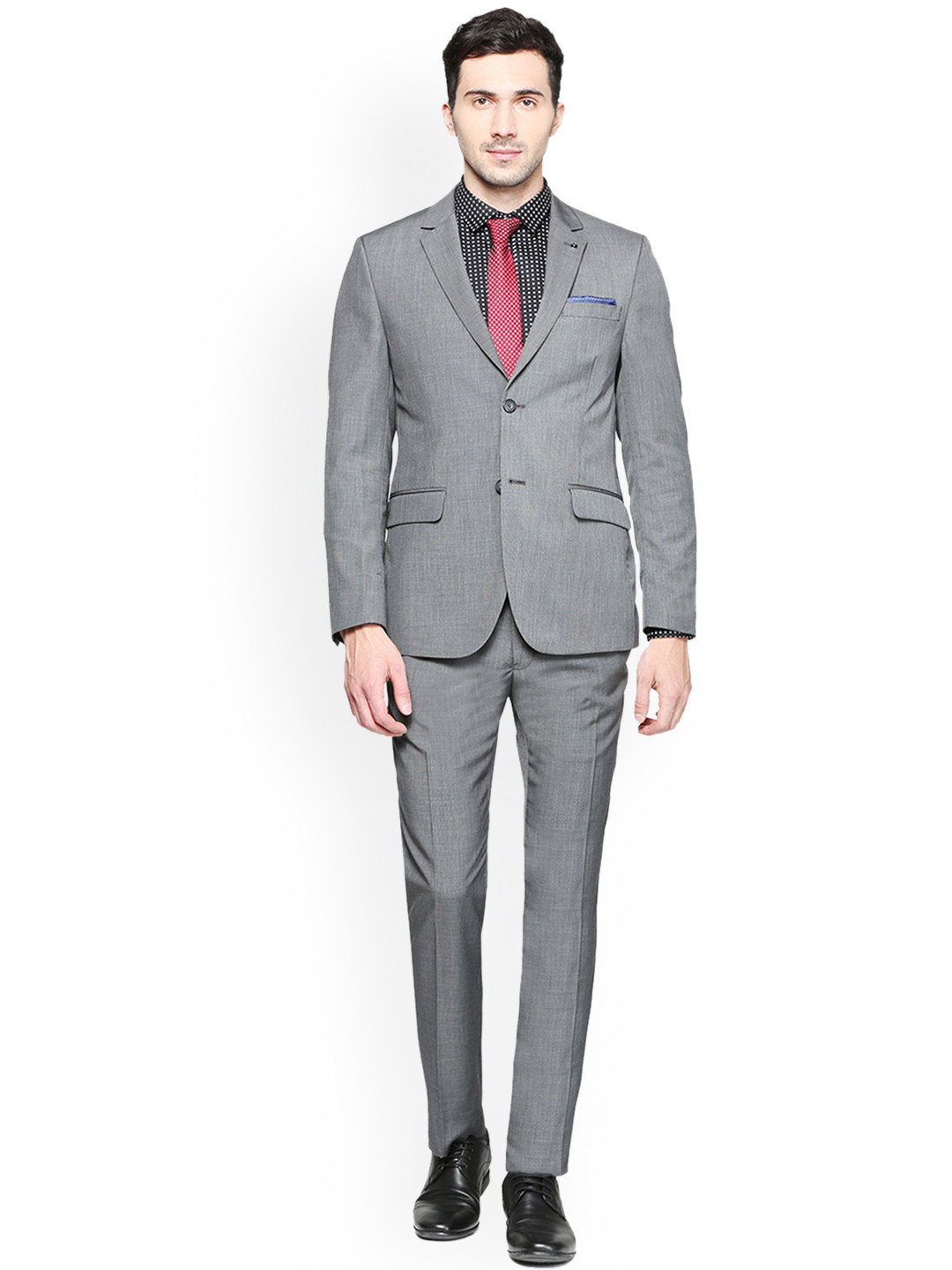 Buy Van Heusen Men Grey Self Design Slim Fit Two Piece Suit - Suits for ...