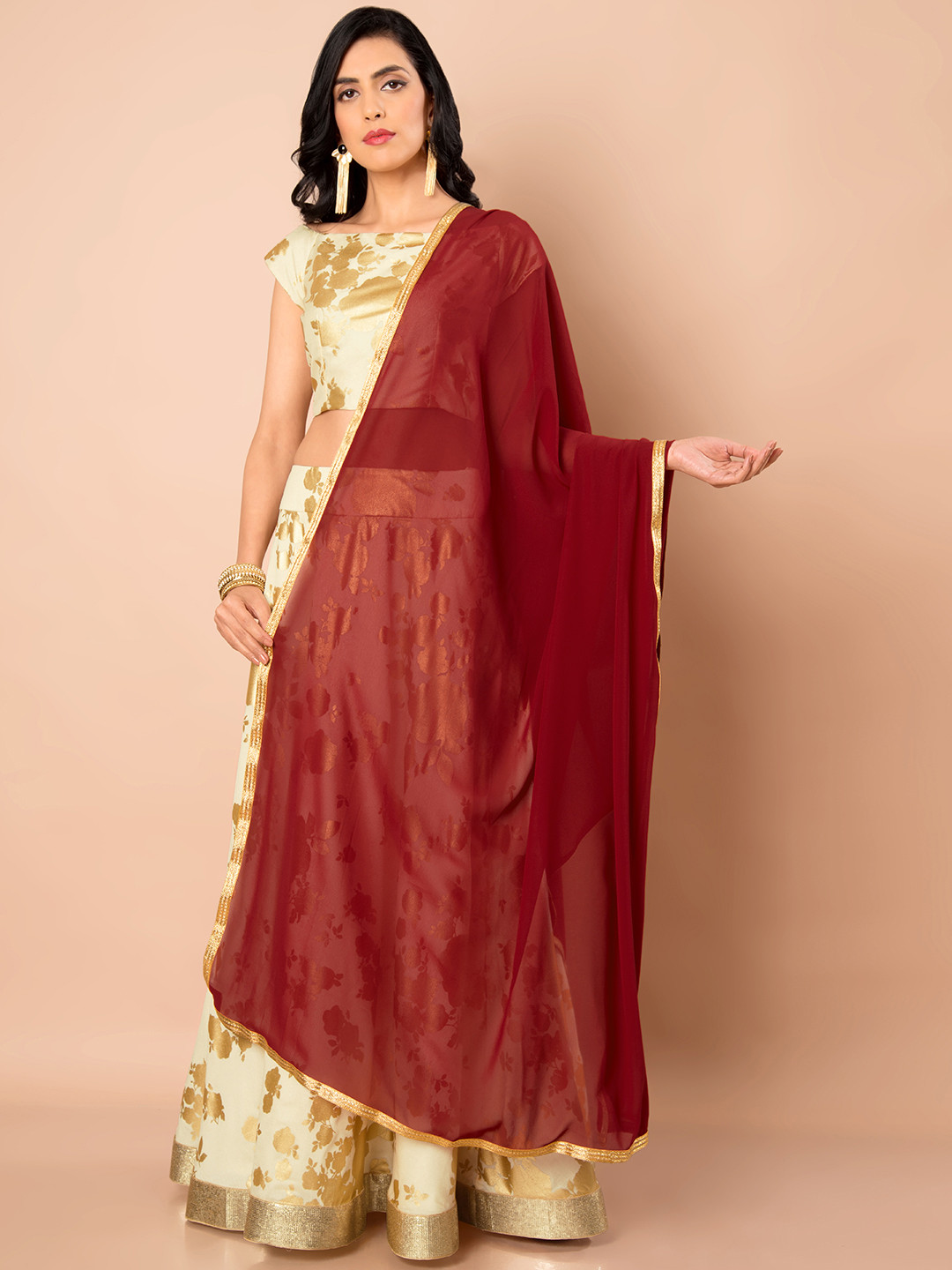 Buy INDYA Maroon Solid Dupatta - Dupatta for Women 5505267 | Myntra