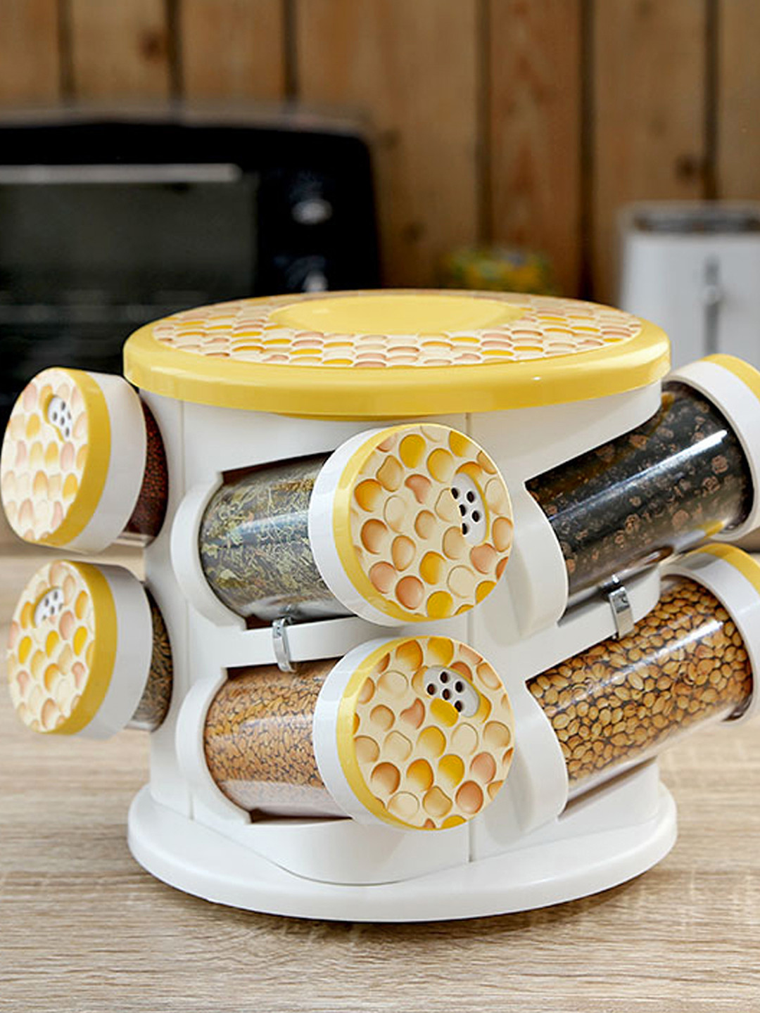 Buy Spice Tower Yellow Set Of 8 Spice Containers With Rack - Spice Box ...
