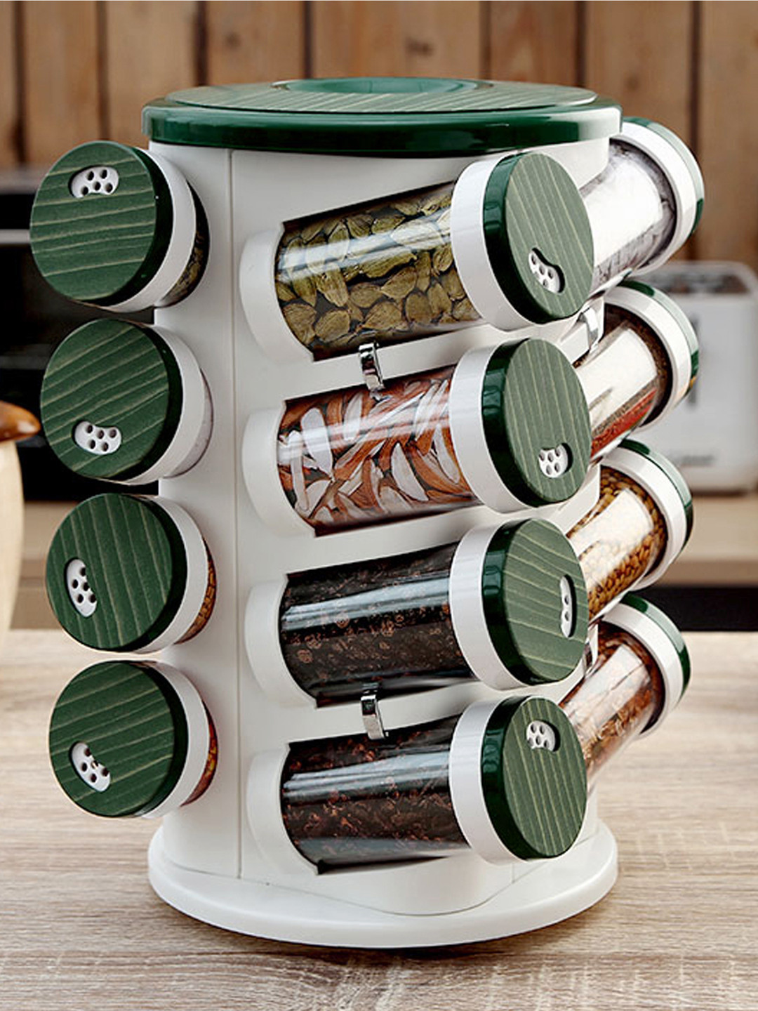 Buy Spice Tower Green Set Of 16 Spice Containers With Rack - Spice Box ...