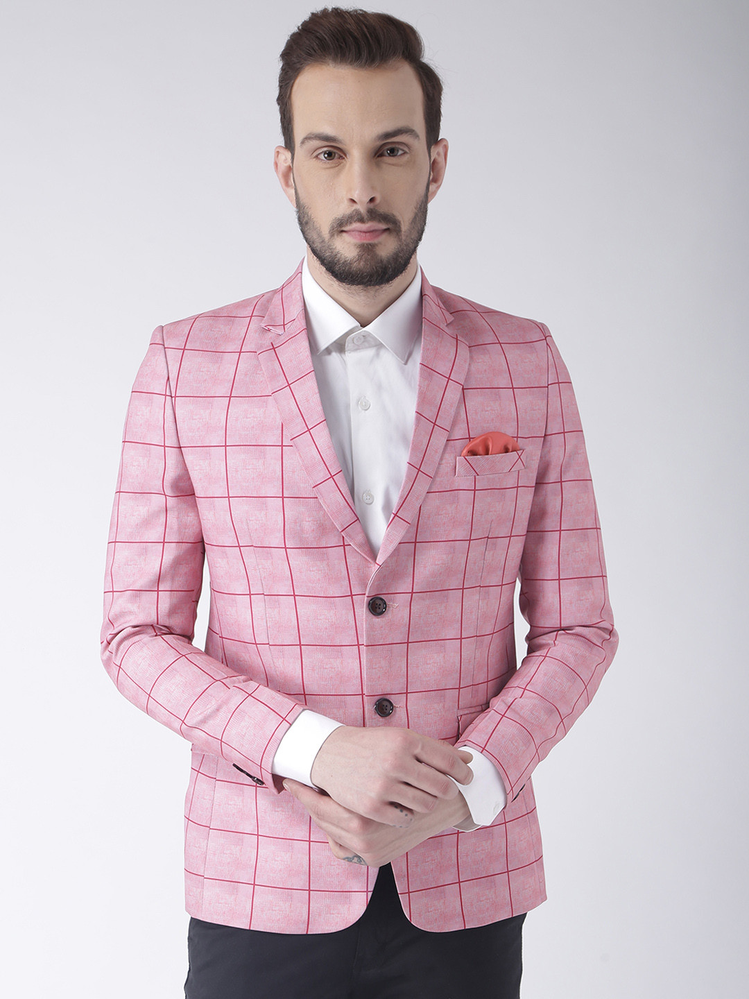 Buy Hangup Men Pink Checkered Slim Fit Blazer - Blazers for Men 5524687 ...