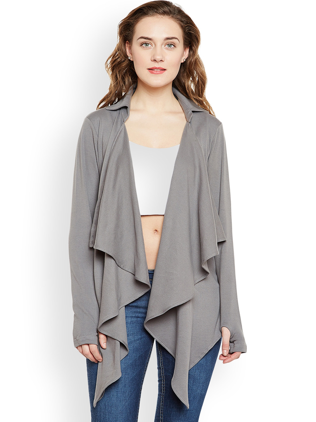 Buy Hypernation Grey Solid Open Front Shrug - Shrug for Women 5526571 ...