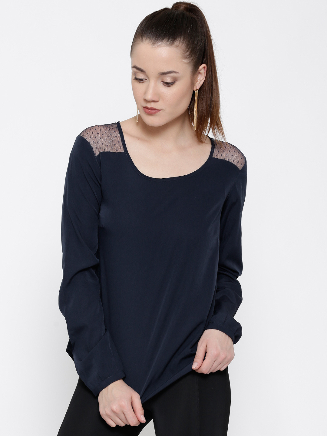 Buy ONLY Women Navy Blue Solid Top - Tops for Women 553072 | Myntra