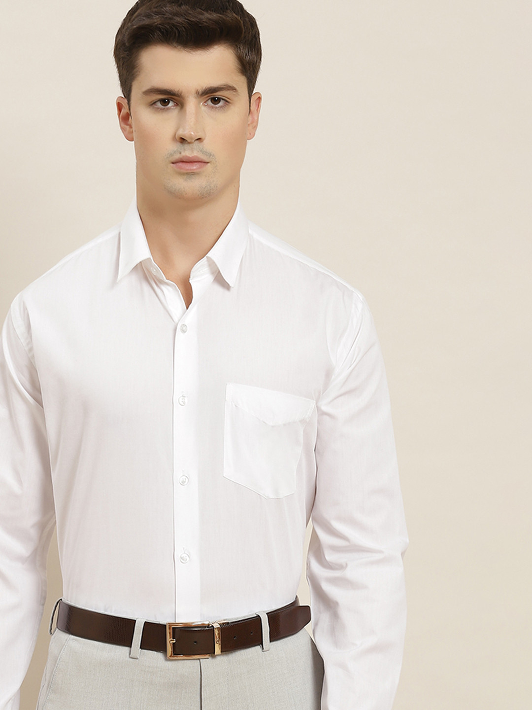 Buy Hancock Men White Solid Pure Cotton Regular Fit Formal Shirt ...