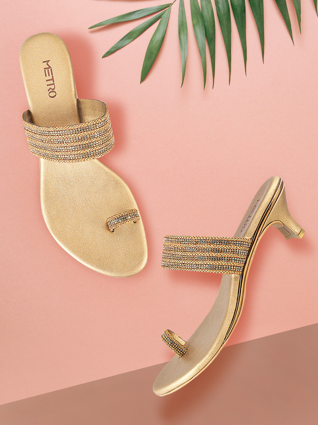 Buy Metro Women Gold Toned Solid Sandals - Heels for Women 5565505 | Myntra