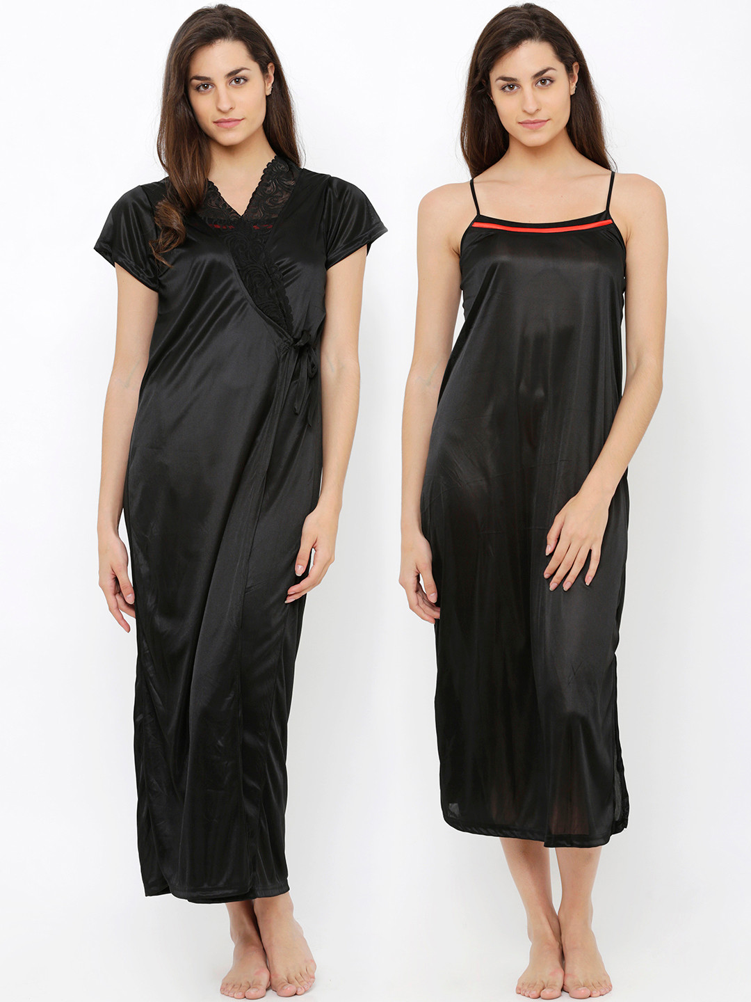 Buy Pretty Awesome Black Satin Printed Nightdress PTAS20 - Nightdress ...