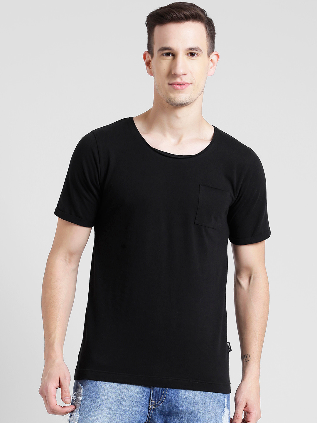 Buy Rigo Men Black Solid Scoop Neck T Shirt - Tshirts for Men 5567376 ...
