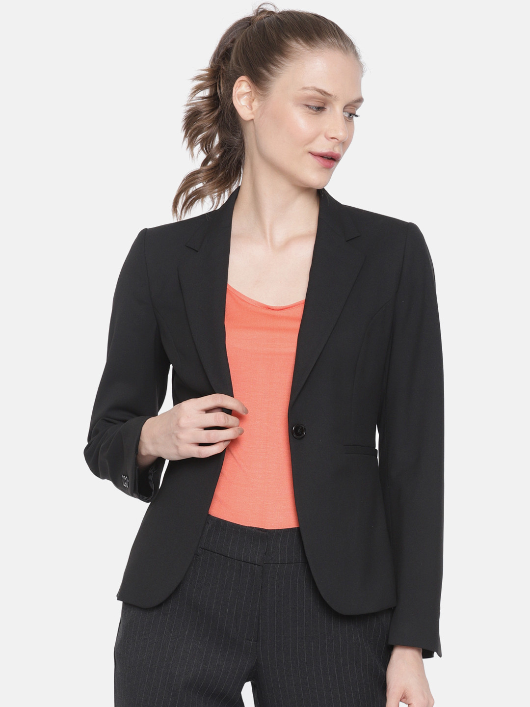 Buy Van Heusen Woman Black Solid Single Breasted Formal Blazer ...