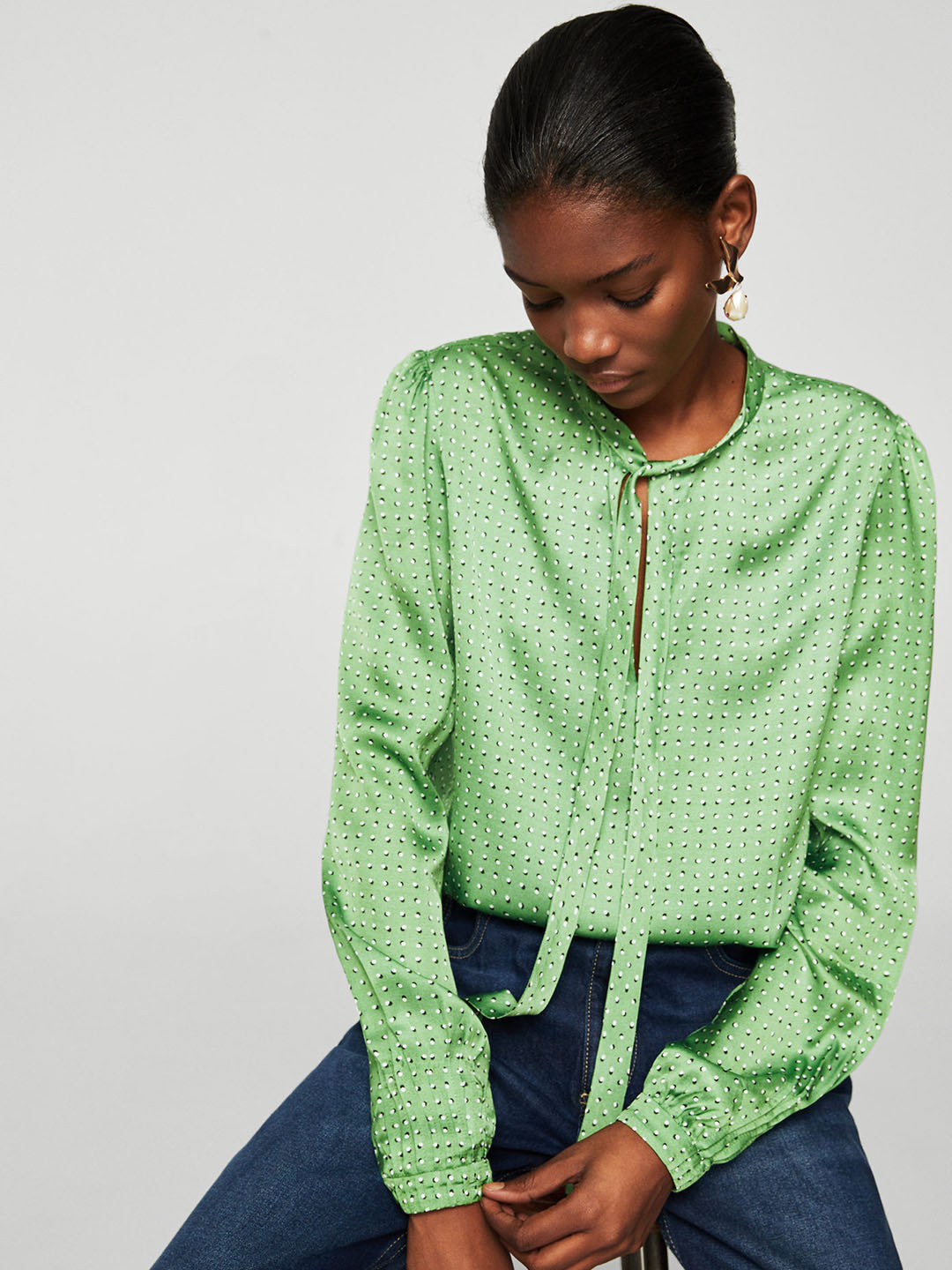 Buy MANGO Women Green Printed Top - Tops for Women 5590784 | Myntra