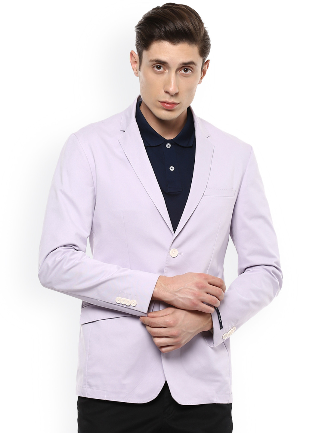 Buy Peter England Lavender Solid Single Breasted Blazer - Blazers for ...