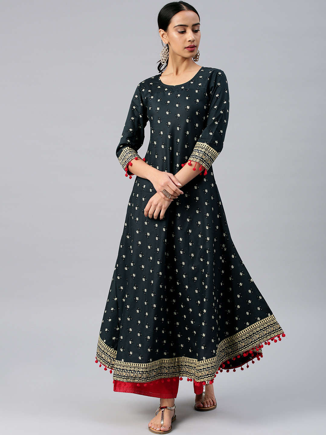 Buy Vishudh Women Navy Blue Printed Anarkali Kurta - Kurtas for Women ...